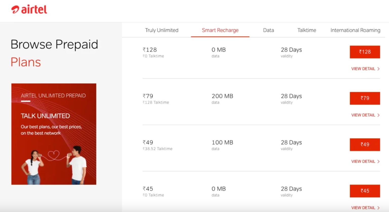 AirTel Latest Validity Packs or Recharge (Lifetime VALIDITY PACKS )