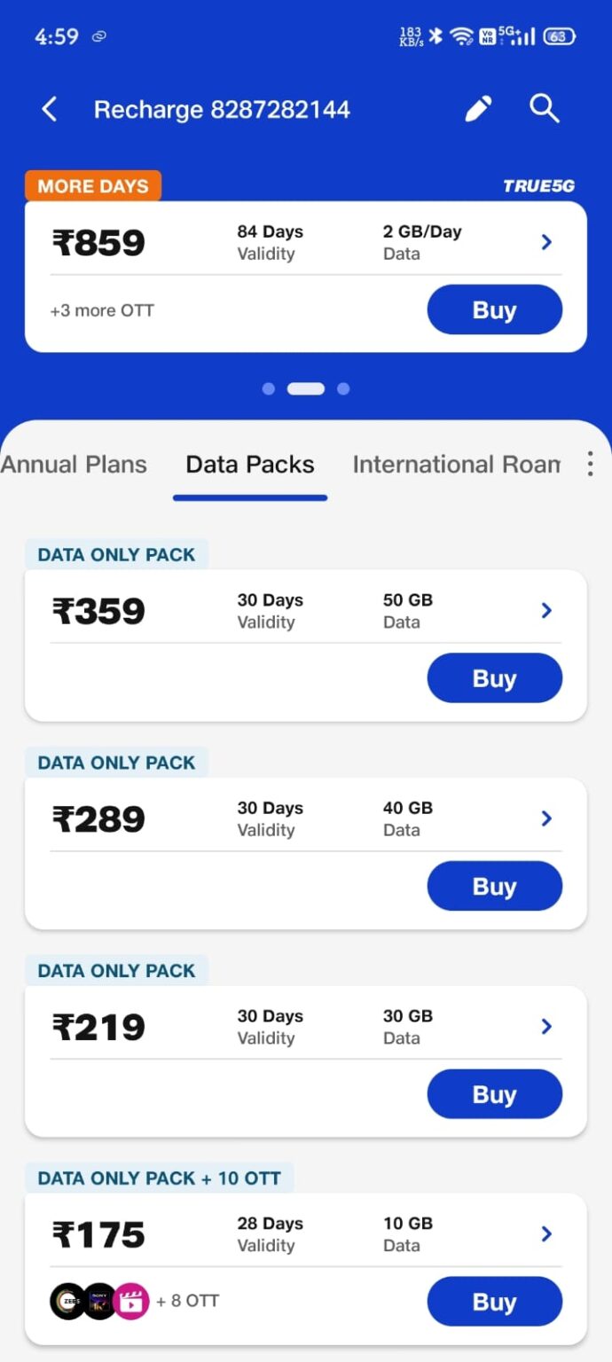 Jio Data Only Pack: Net Pack offers List for Prepaid 2025
