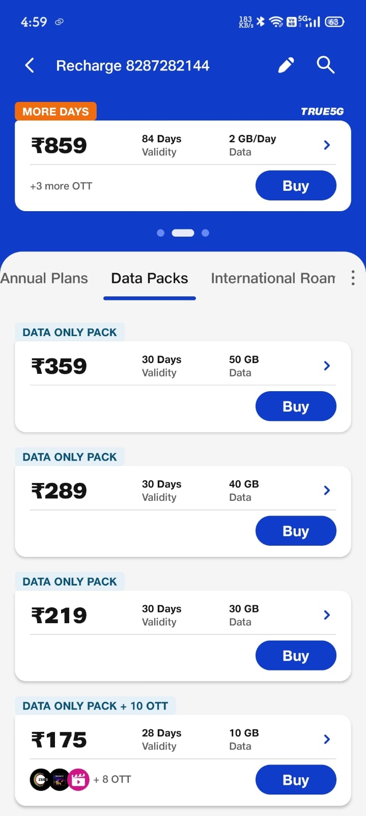 Jio Data Only Pack: Net Pack offers List for Prepaid 2025