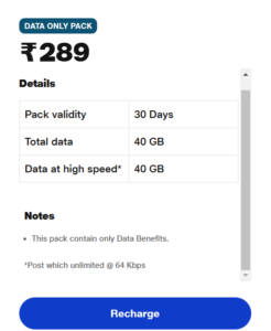 Jio Data Only Pack: Net Pack offers List for Prepaid 2025